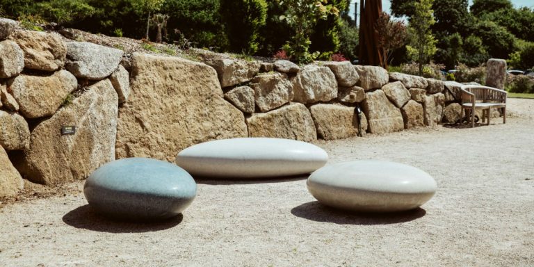 Pebble Seats made by sculptor Ben Barrell. Concrete outdoor seating